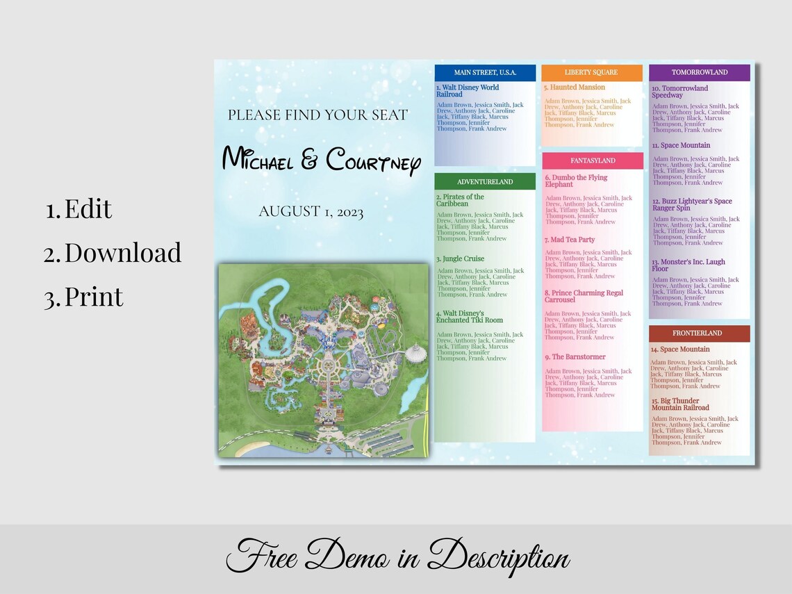 Magic Kingdom Park Map Seating Chart and Table Numbers, Printable ...