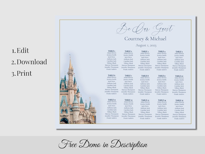 Fairytale Castle Wedding Seating Chart Template, Be Our Guest Printable ...