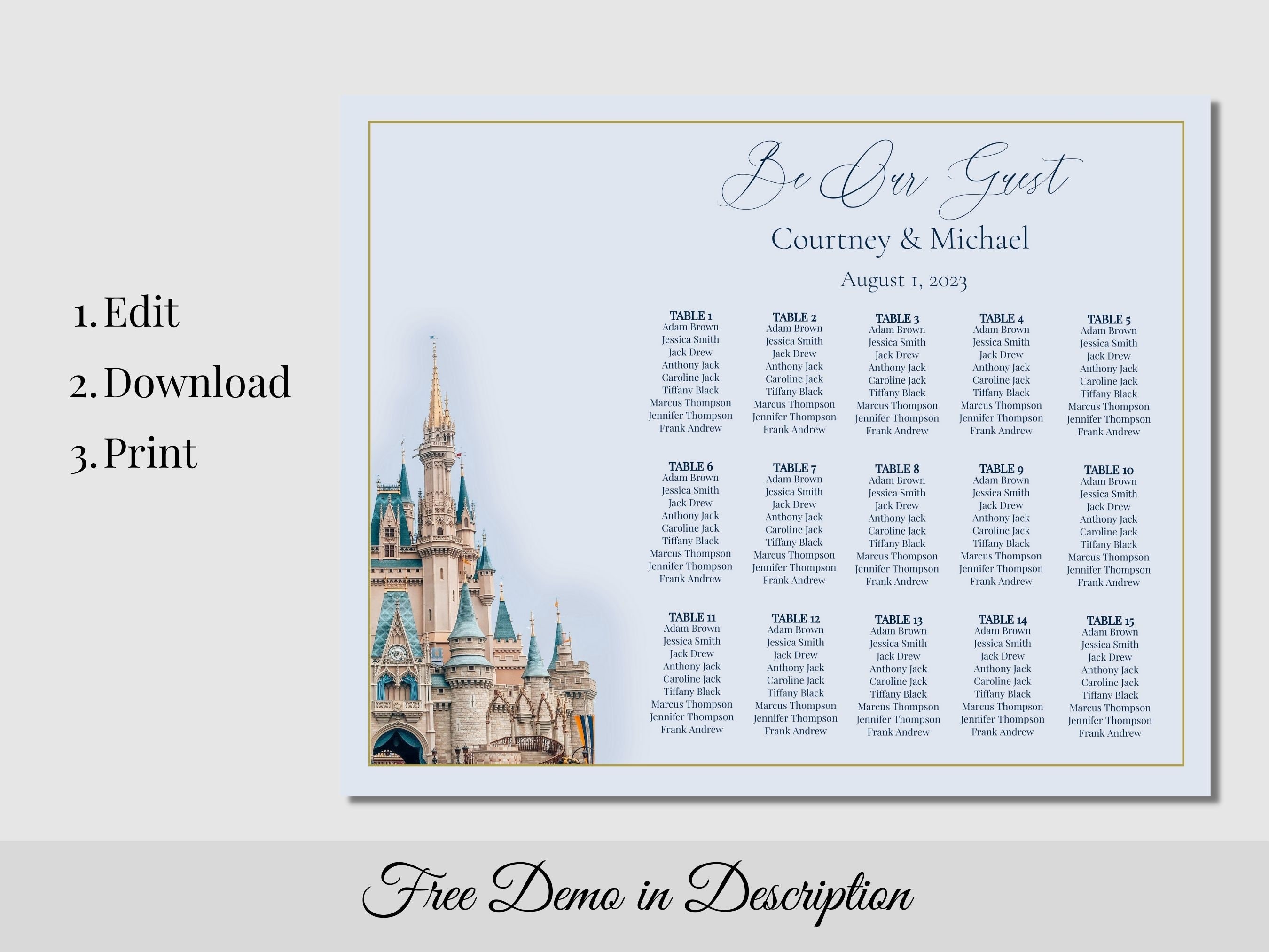 Fairytale Castle Wedding Seating Chart Template, Be Our Guest Printable ...