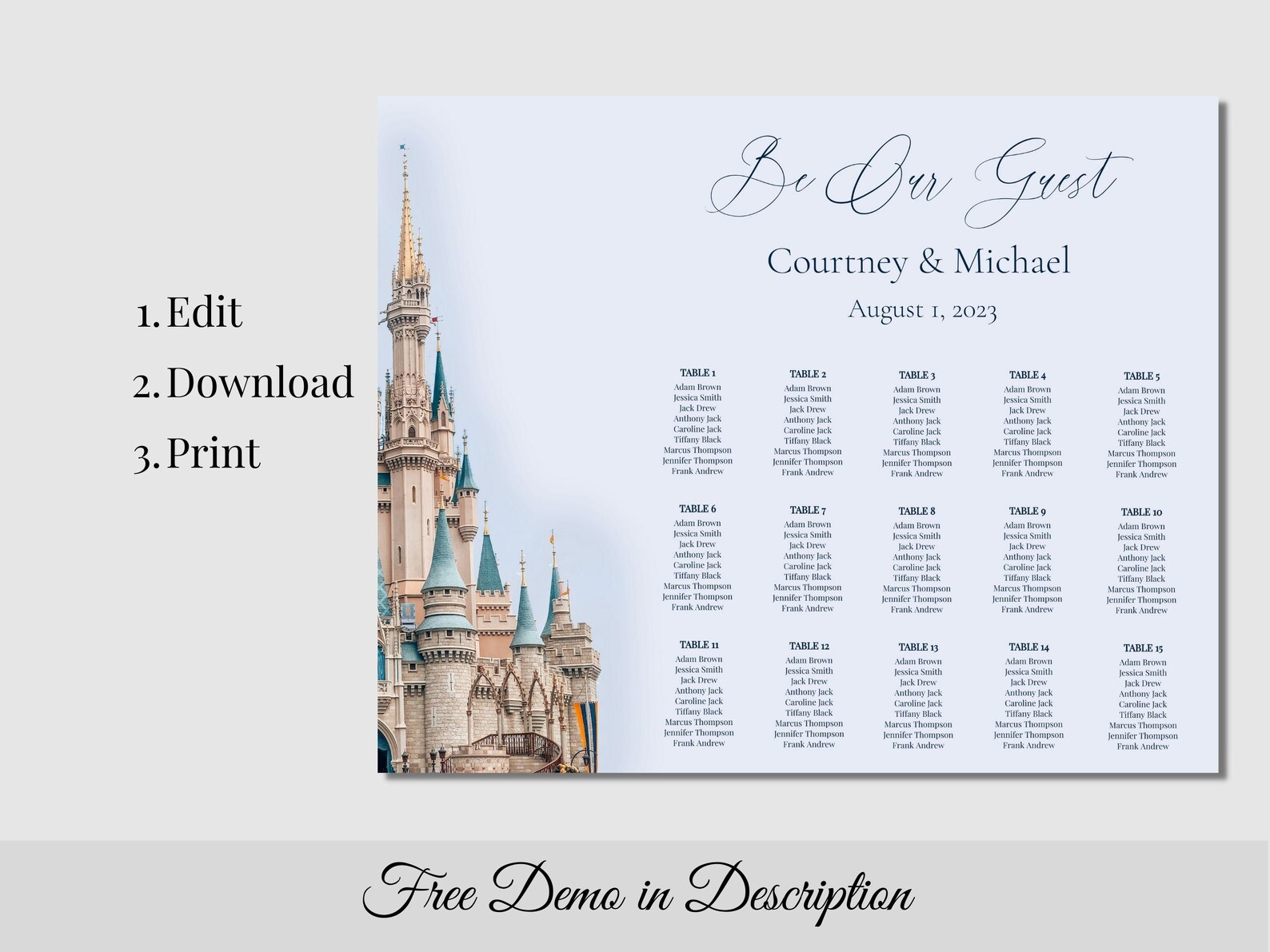 Fairytale Castle Wedding Seating Chart Template, Be Our Guest Printable ...