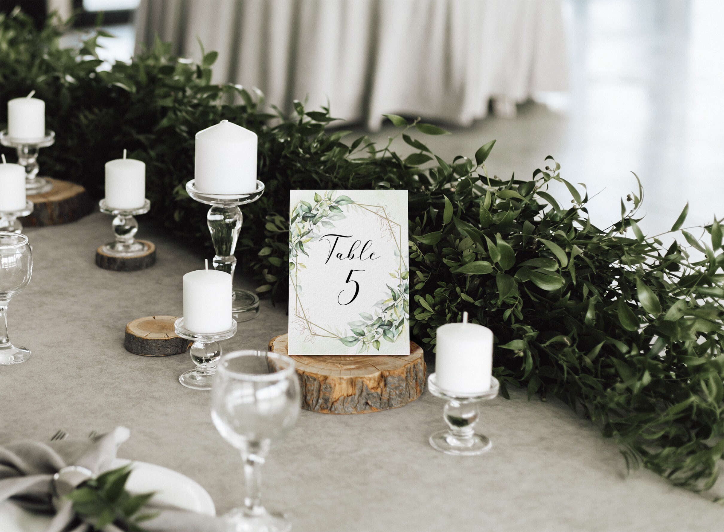 Greenery GEO Table Number, Green and Gold Wedding Table Number, Rustic ...