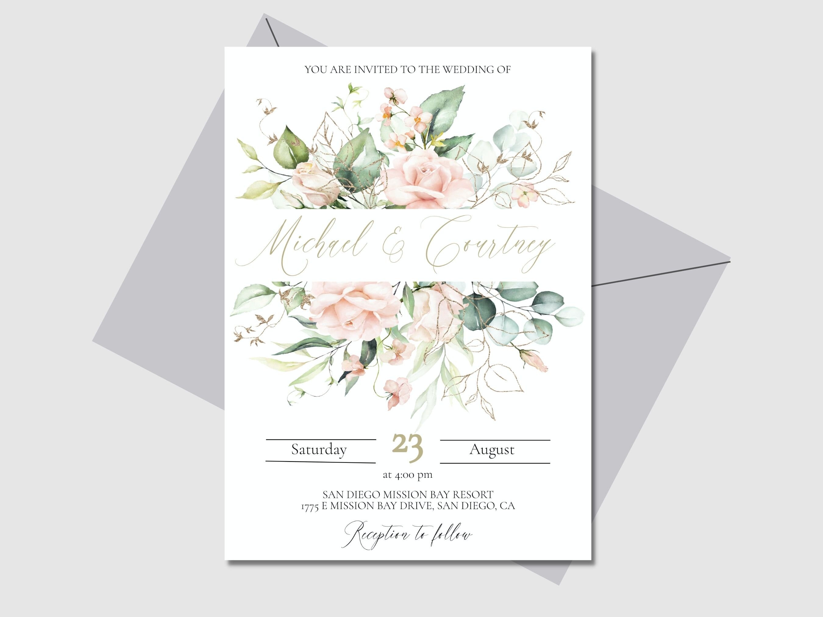 Blush Pink and Sage Wedding Invitation Set, Printable Rustic Blush and ...