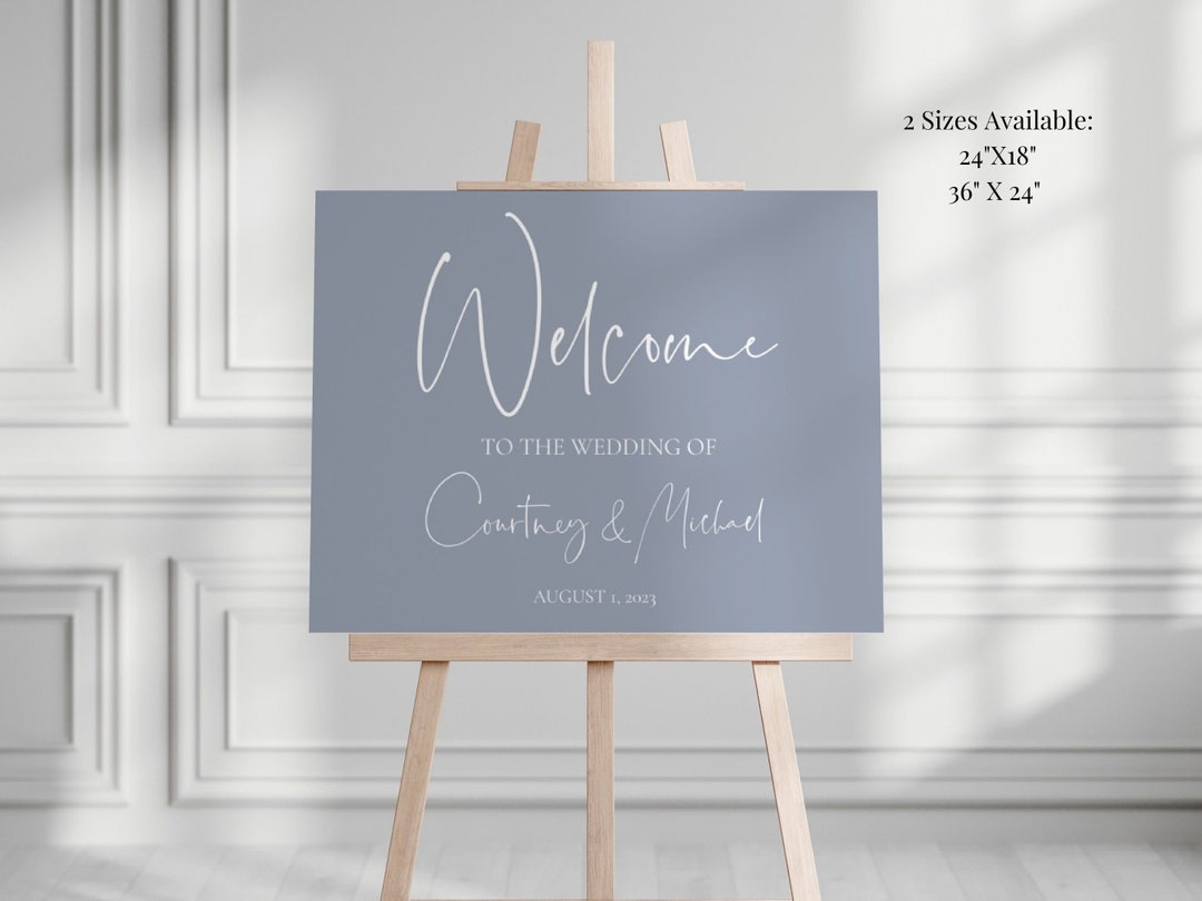 Dusty Blue Modern Wedding Welcome Sign Template, Printable Pale Blue ...