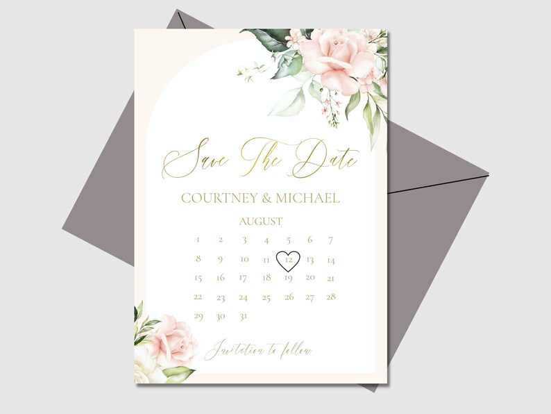 Blush and Sage Save the Date Template, Printable Pink Frame Save the ...