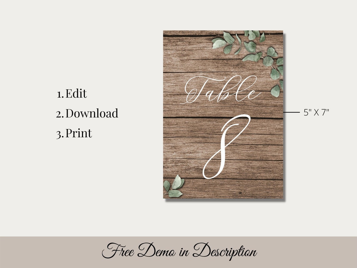 Rustic Wedding Table Number Template Greenery Wedding - Etsy