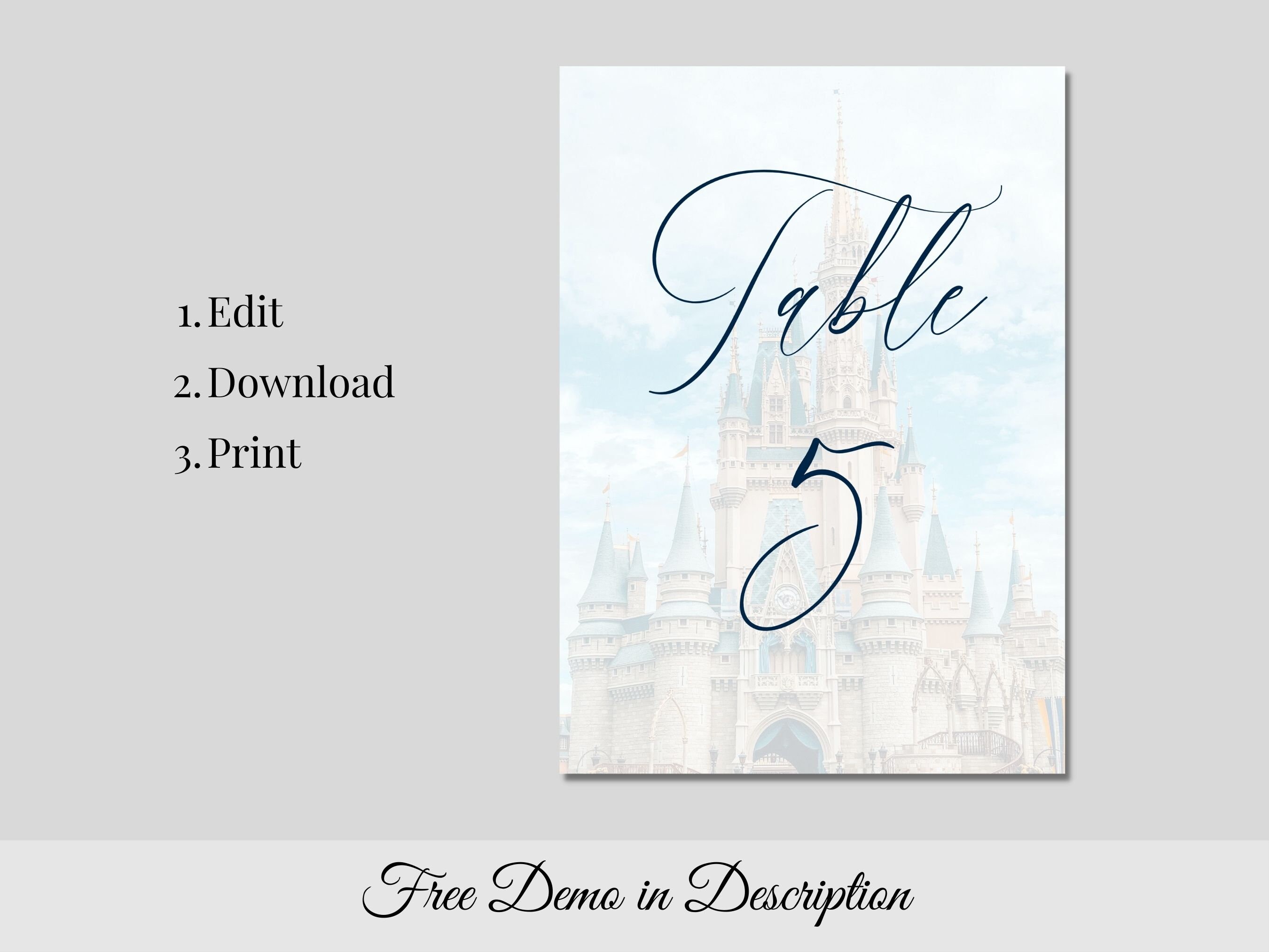 Disneyworld Castle Table Number Template, Printable Wedding Table ...