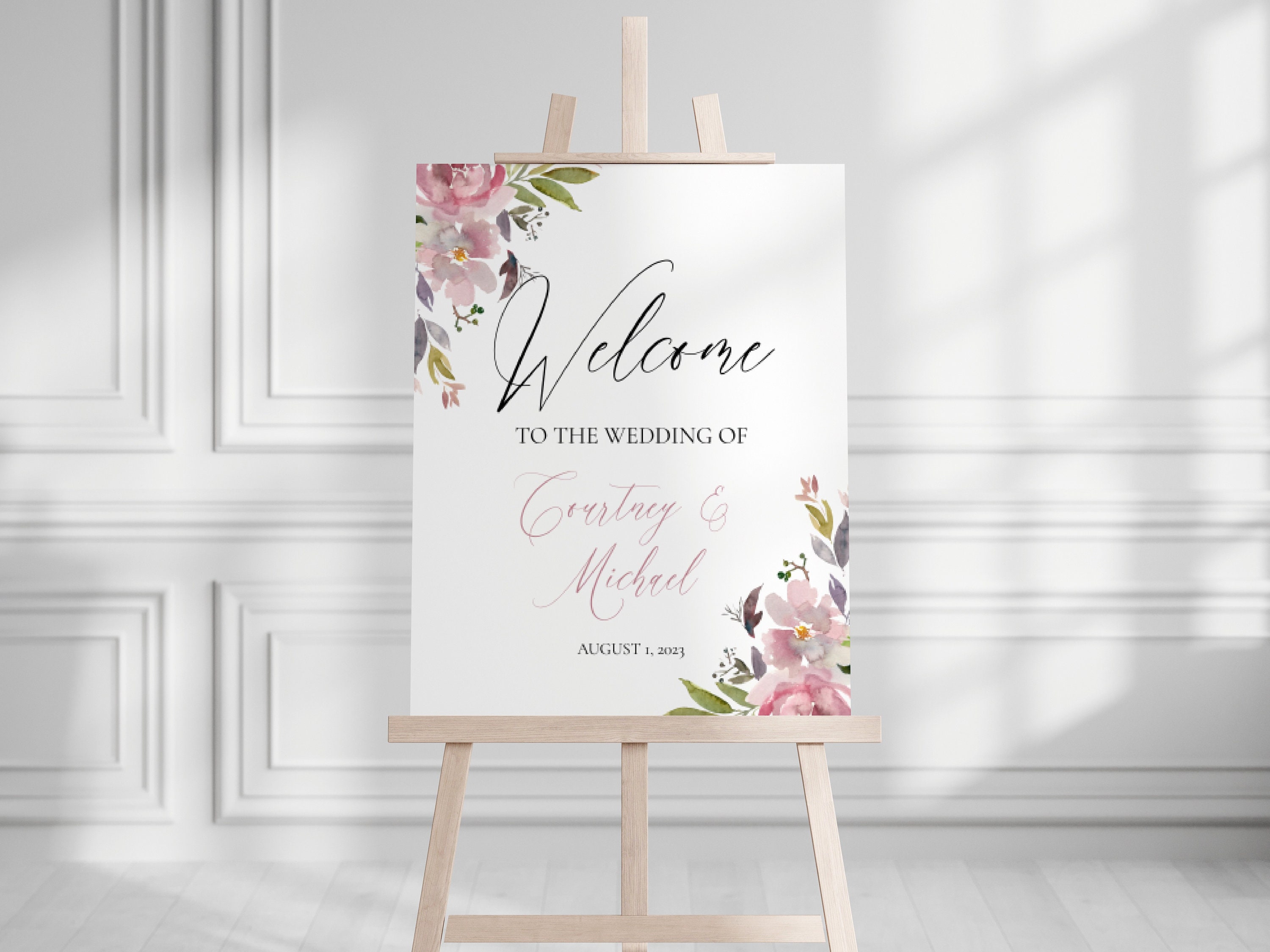 Mauve Floral Wedding Welcome Sign Template, Printable Dusty Rose ...