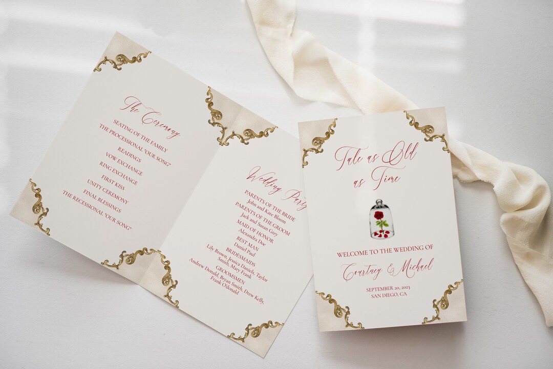 Beauty and the Beast Wedding Program Template, 5.5X 8.5 Printable Fairytale Wedding Foldable ...