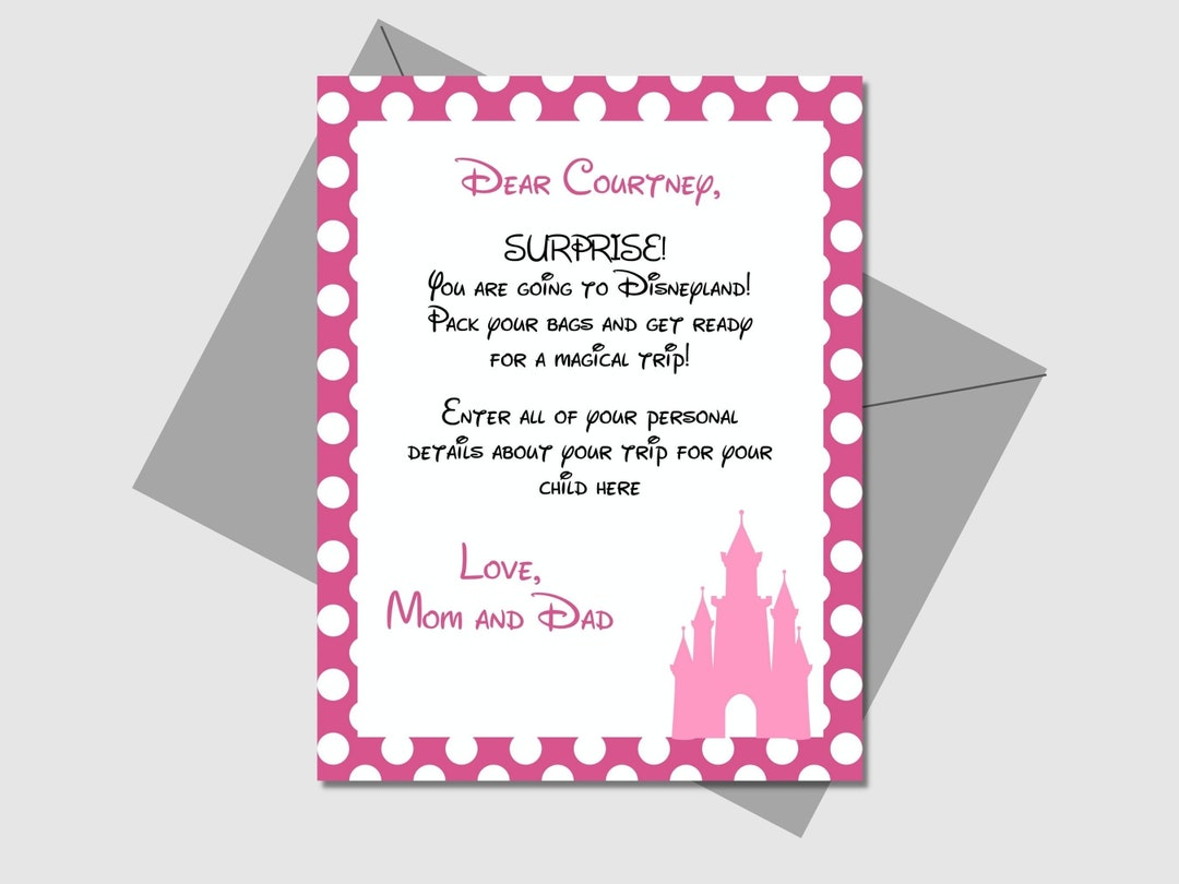 Theme Park Vacation Surprise Letter Template, Printable Vacation ...