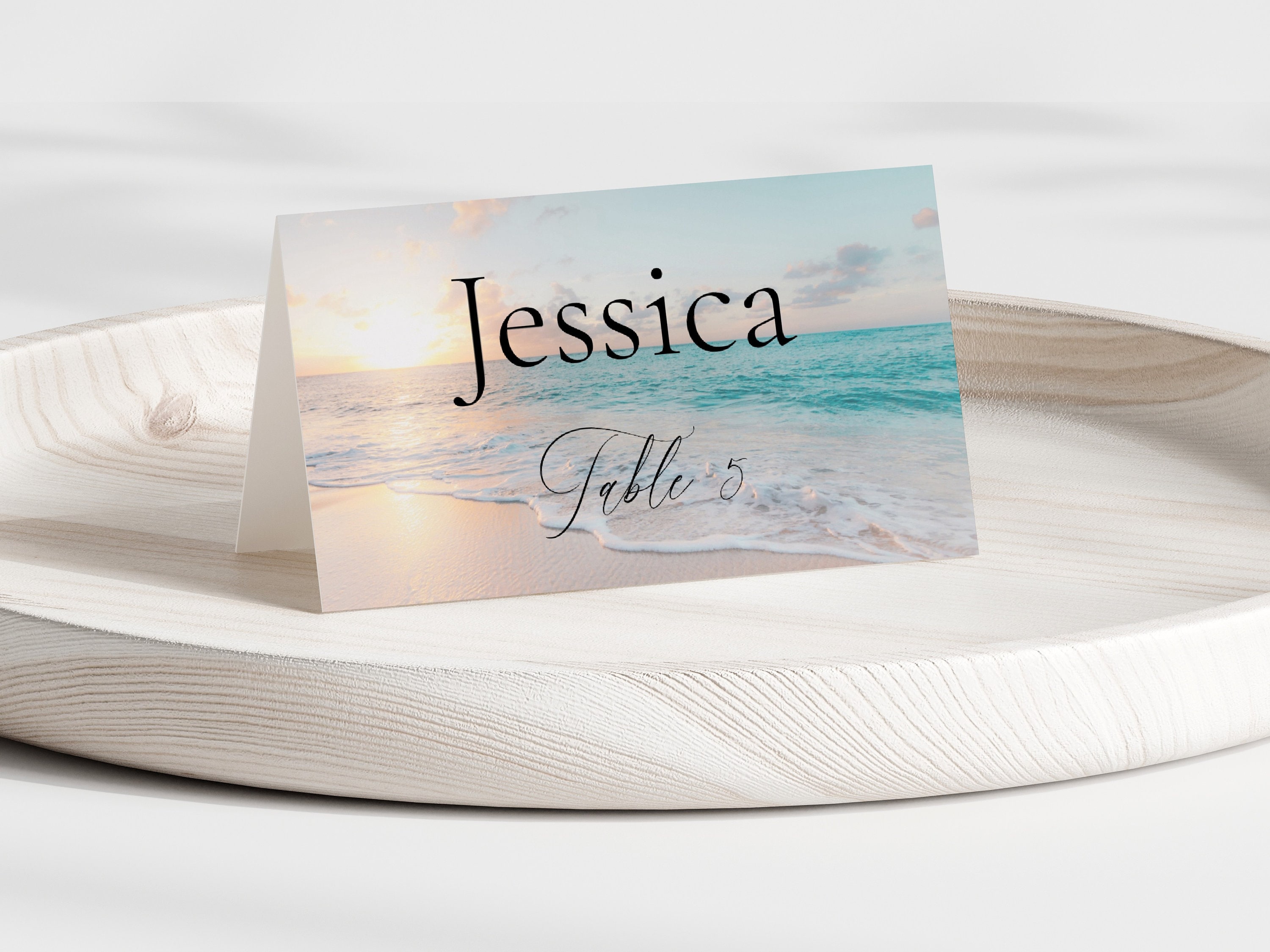 Beach Name Card Template, Printable Wedding Place Card, Coastal Wedding ...