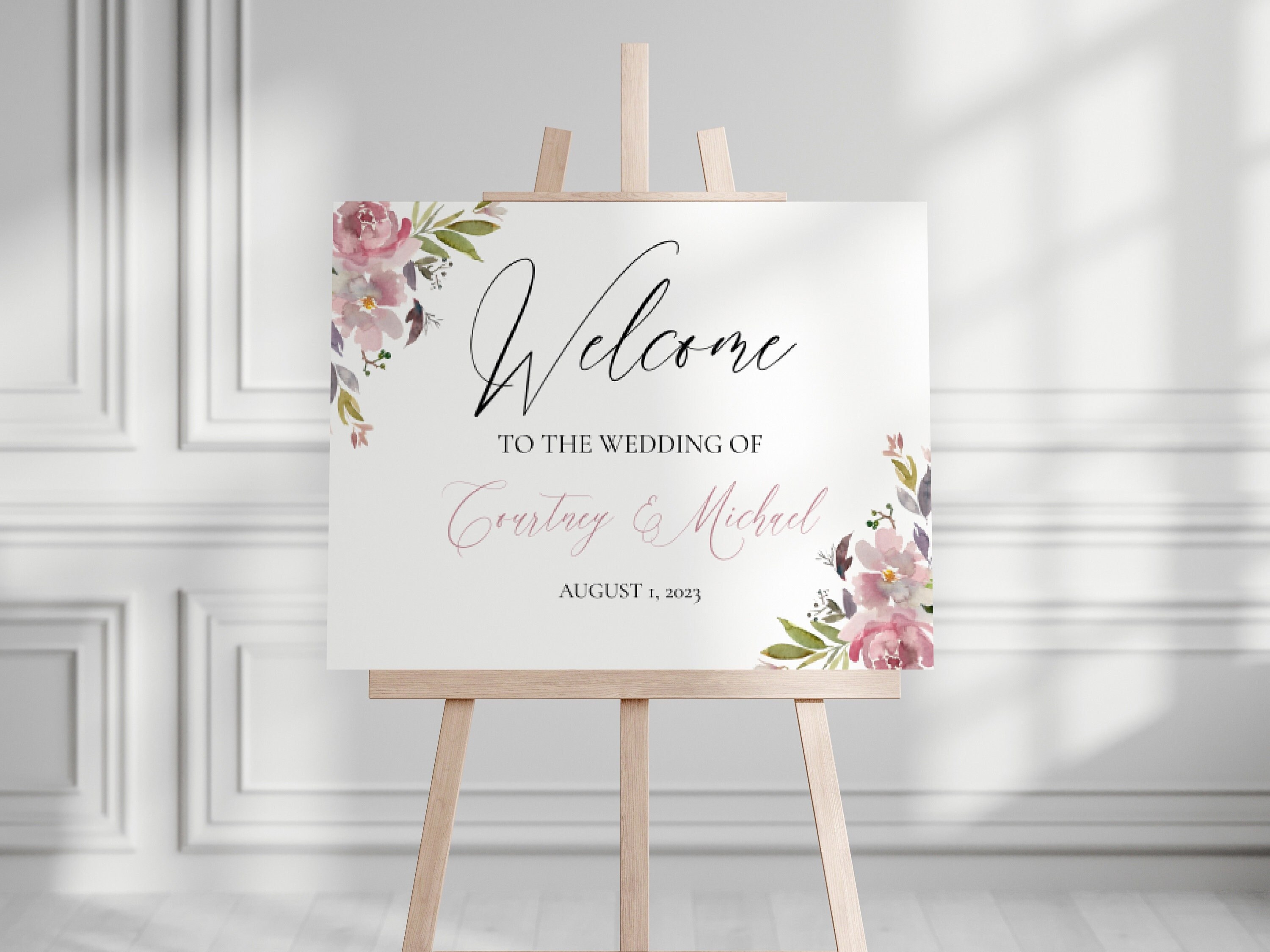 Mauve Floral Wedding Welcome Sign Template, Printable Dusty Rose ...