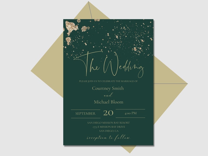 Emerald and Gold Wedding Invitation Set Printable Dark Green - Etsy