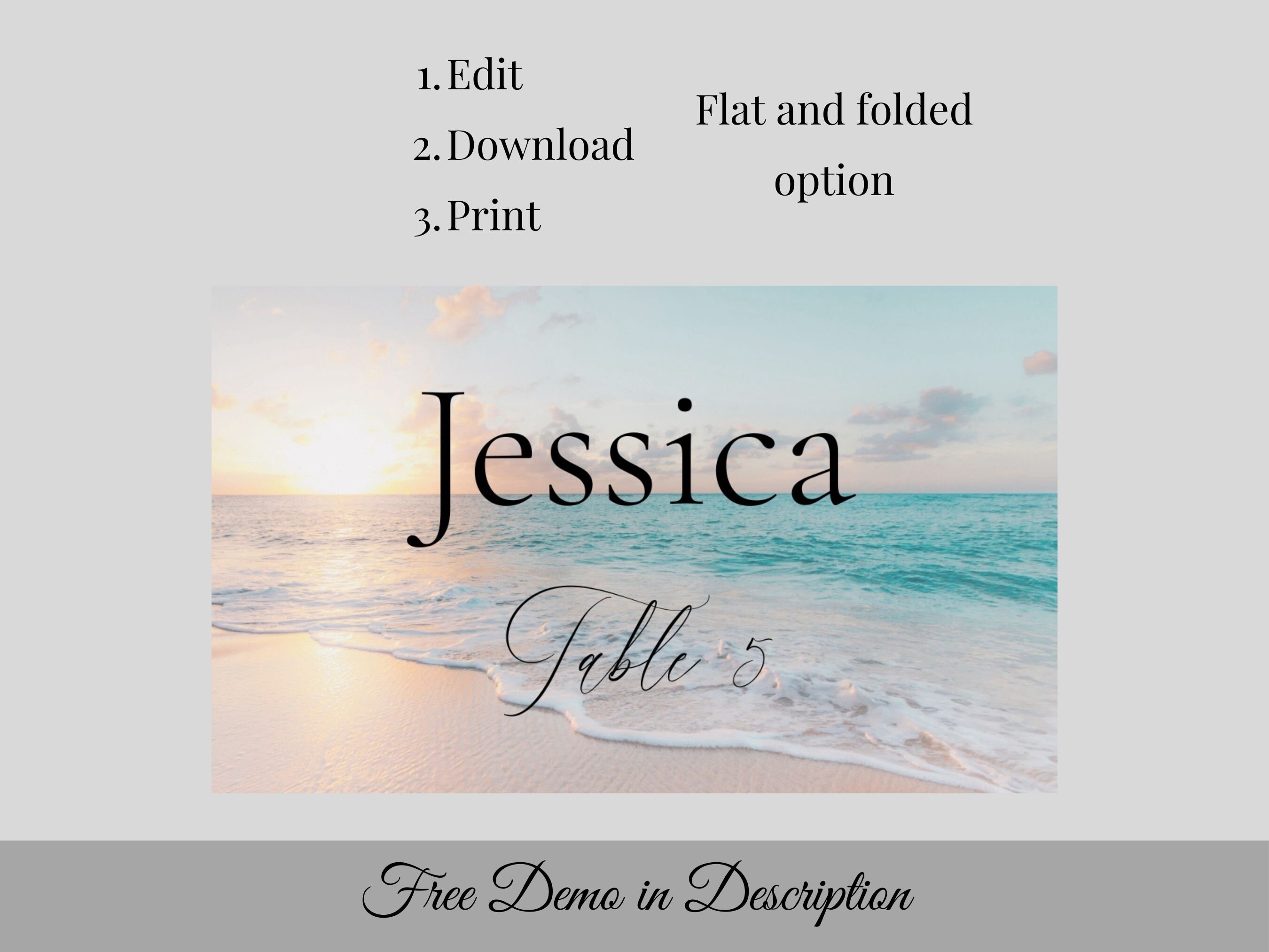 Beach Name Card Template, Printable Wedding Place Card, Coastal Wedding ...