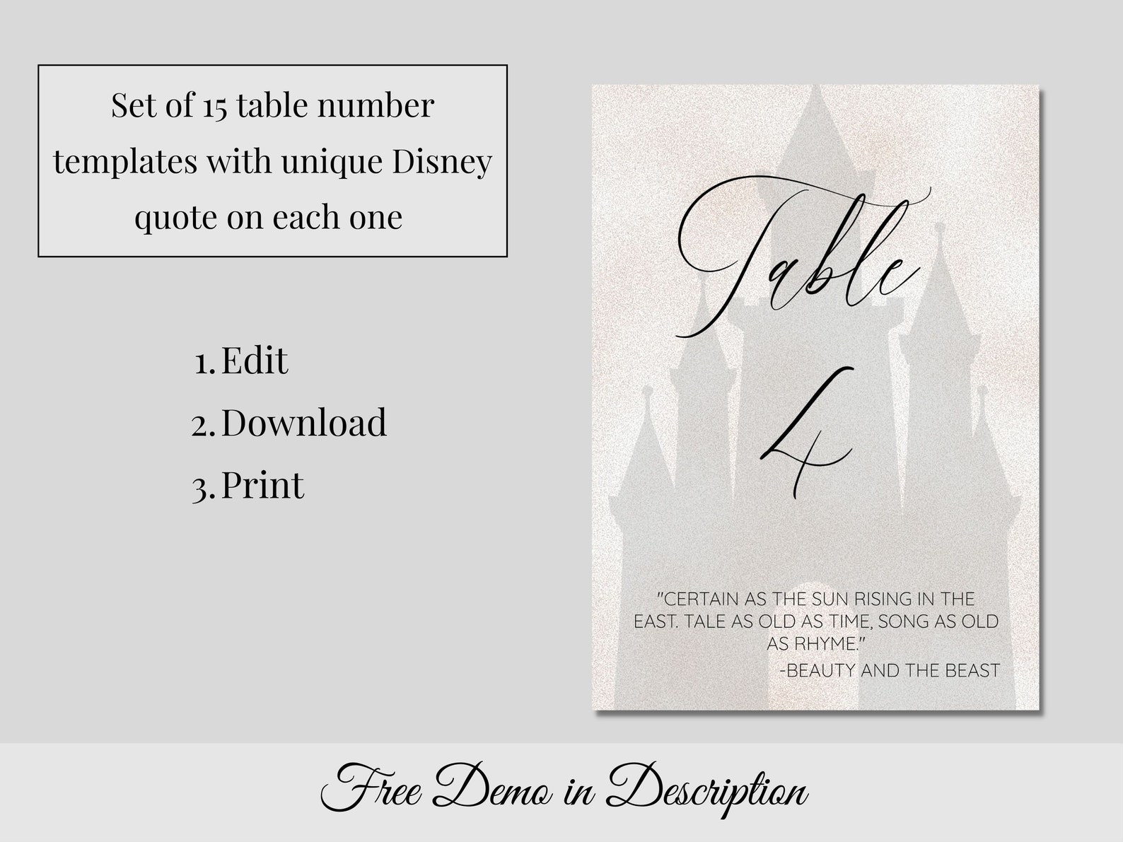 Set of 15 Fairytale Quote Table Number Templates, Printable Castle ...