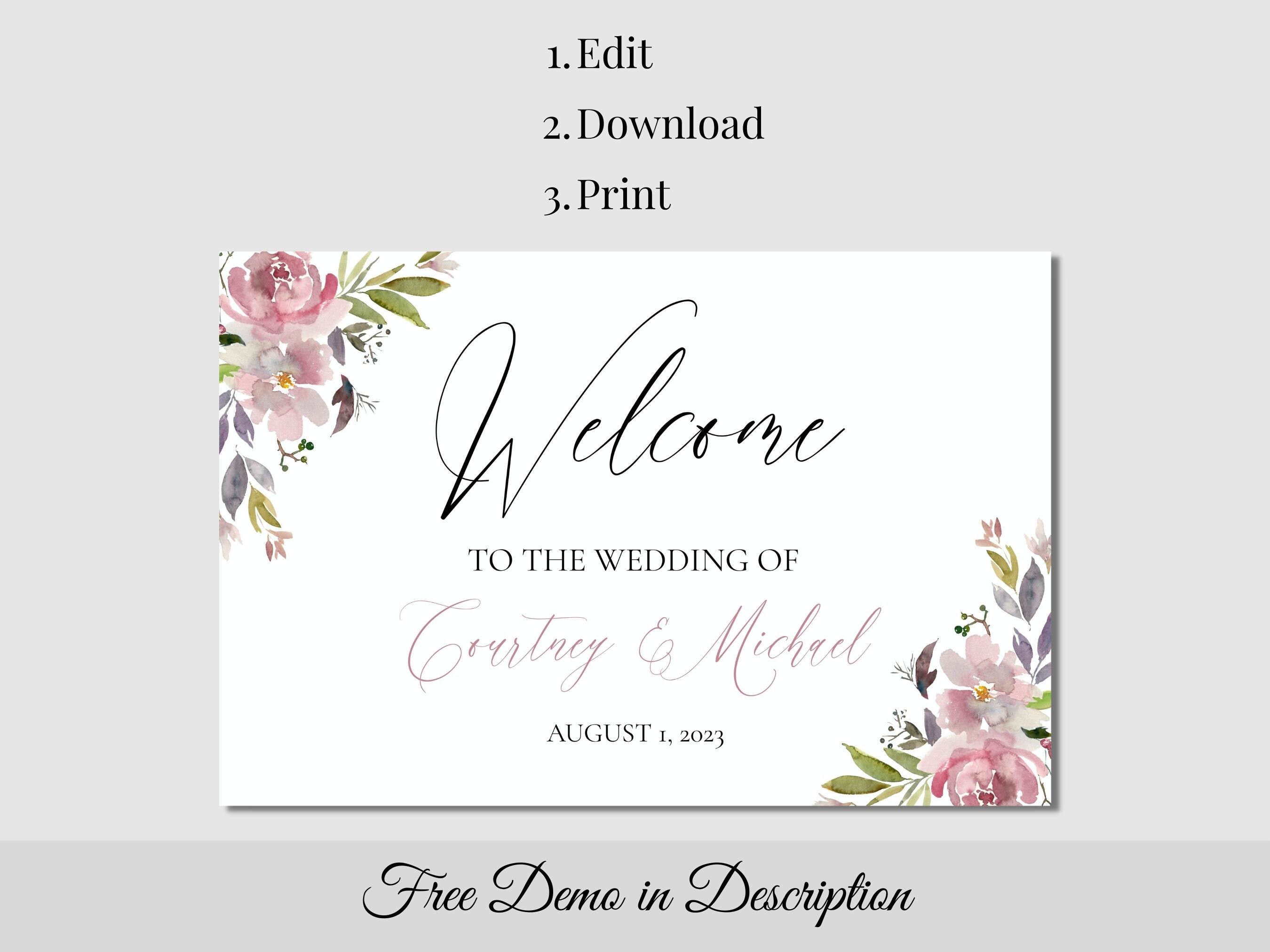 Mauve Floral Wedding Welcome Sign Template, Printable Dusty Rose ...