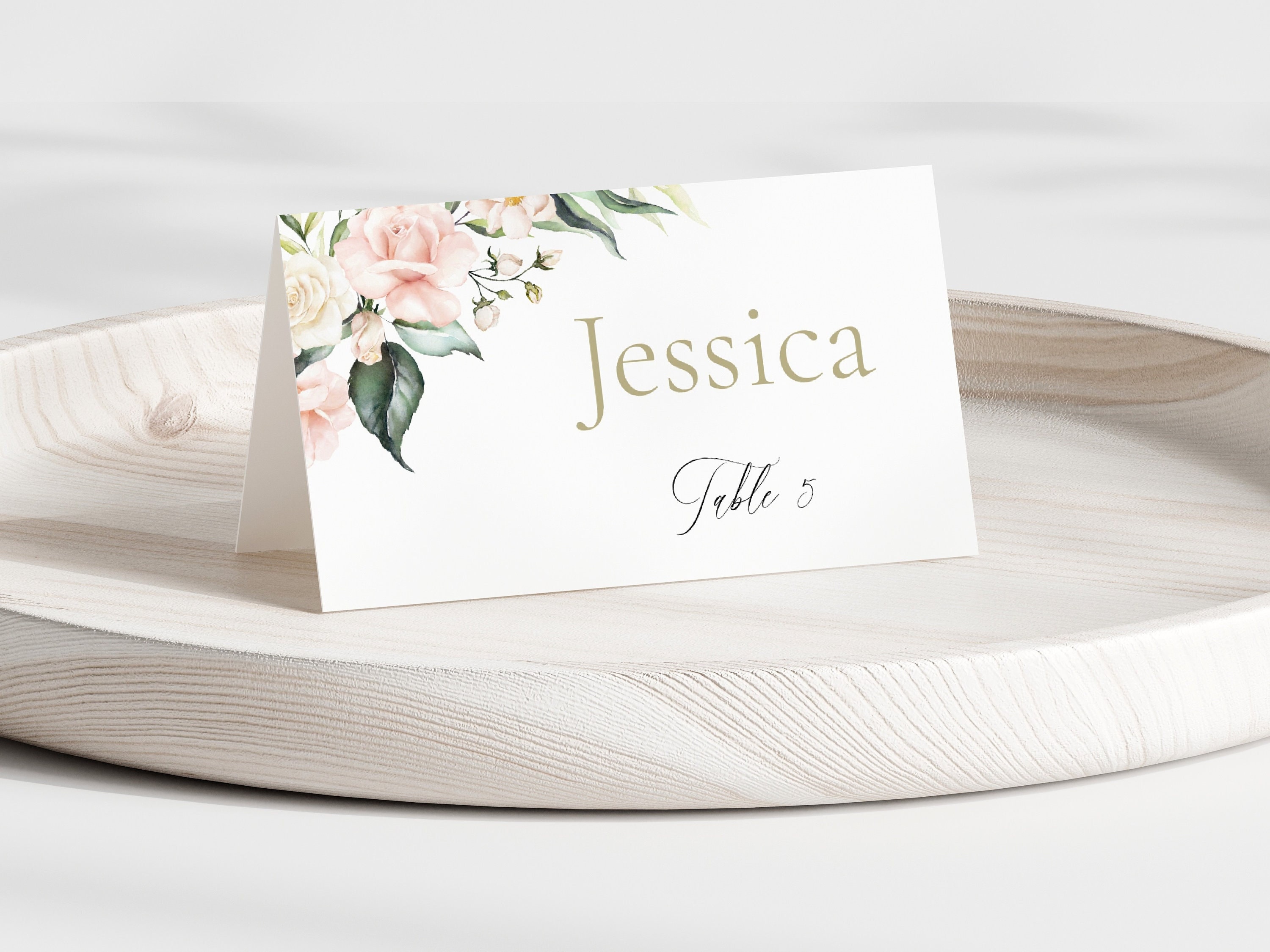 Blush Pink and Sage Wedding Name Card Template, Light Pink and Greenery ...