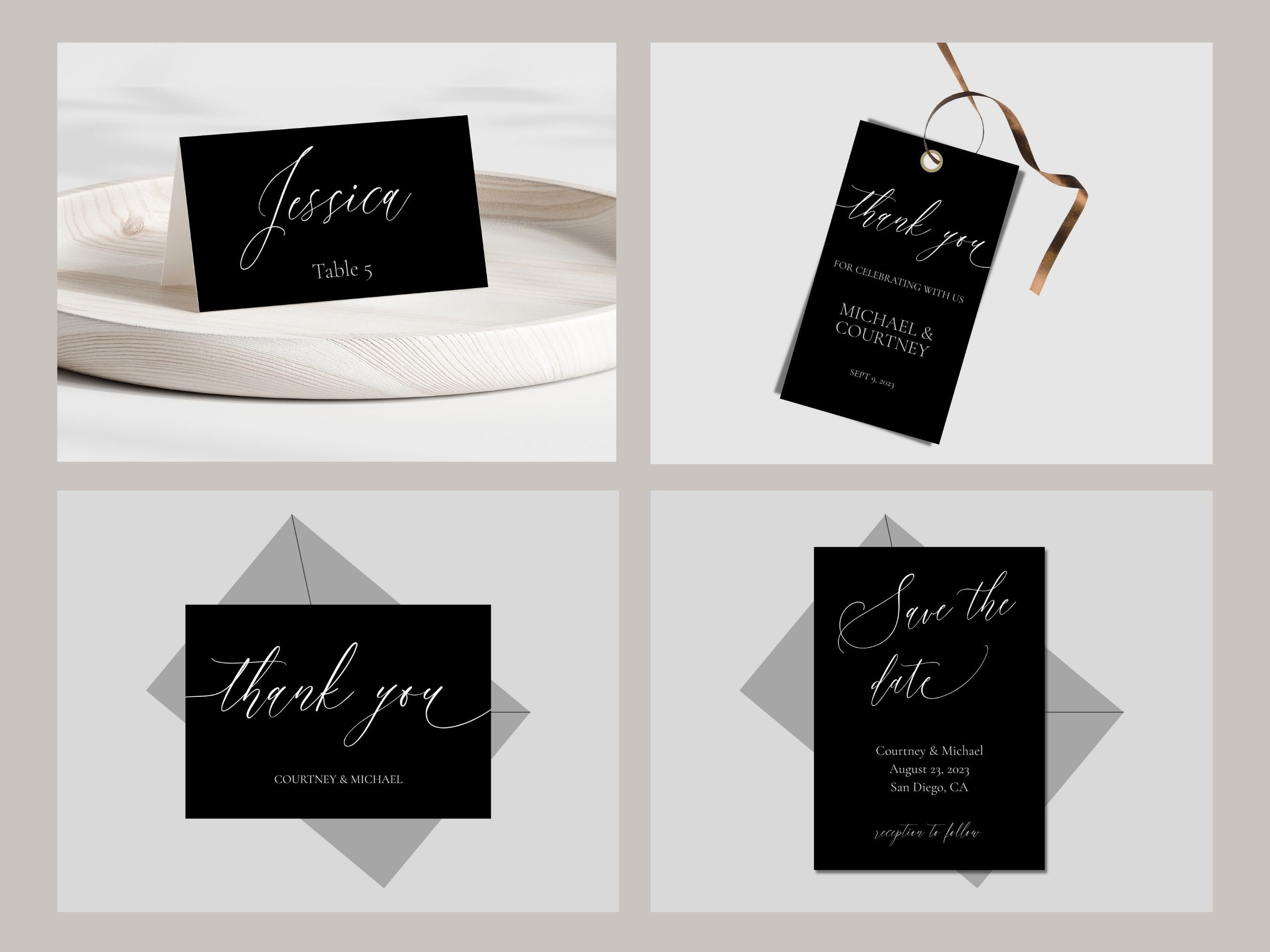 Black and White Mega Wedding Invitation Bundle, Minimalist Printable ...