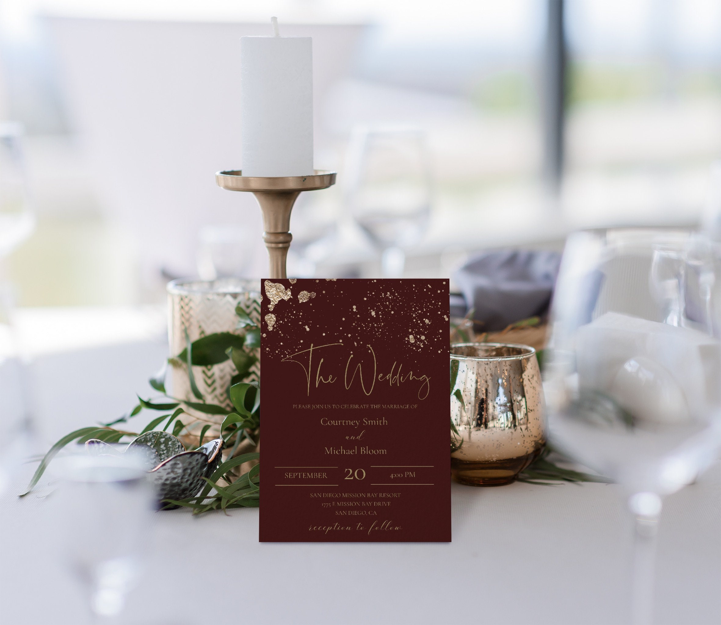 Dark Wine and Gold Wedding Invitation Set Printable Deep Red - Etsy