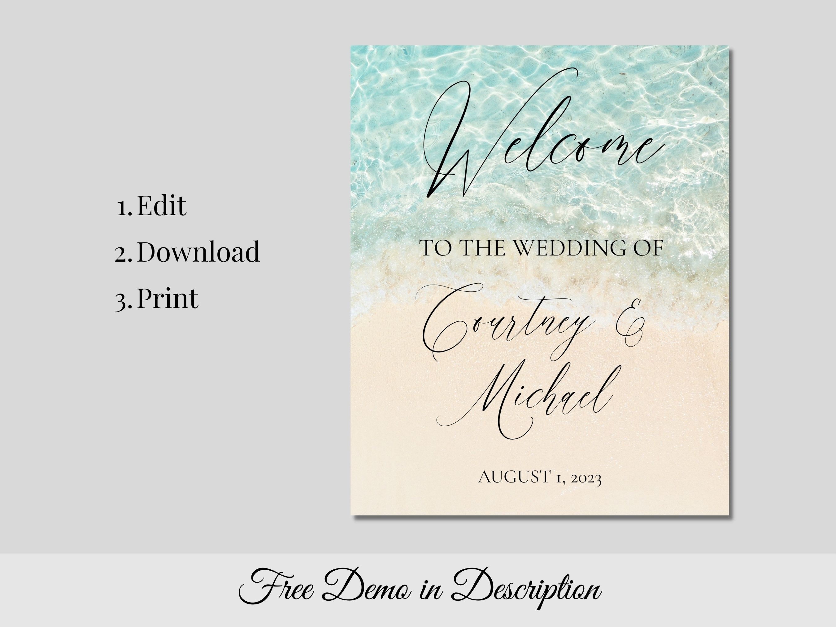 Beach Wedding Welcome Sign Template, Printable Ocean Wedding Welcome ...