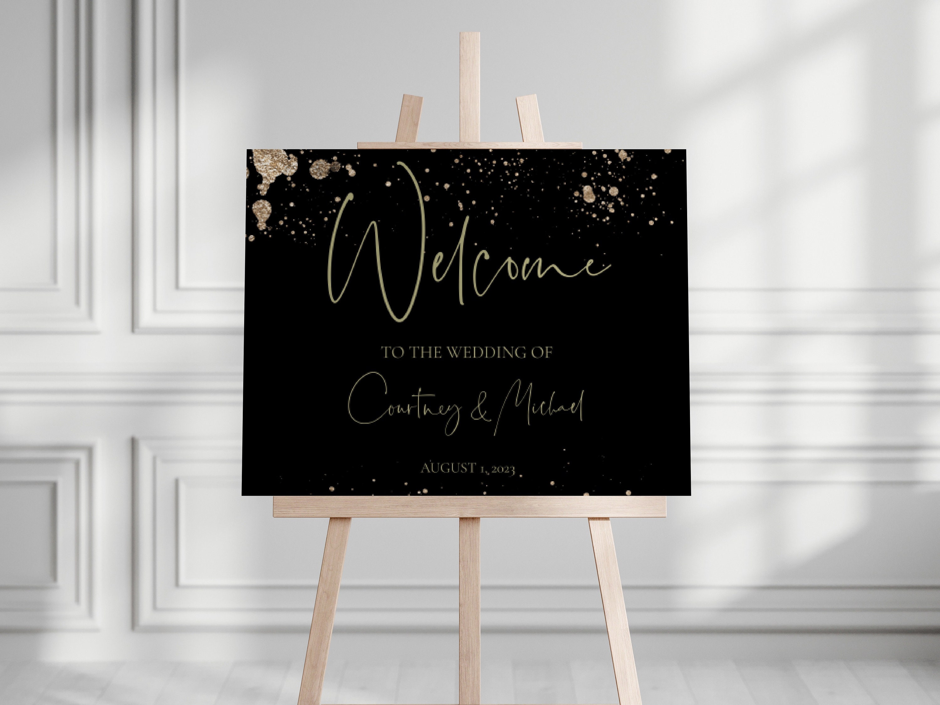 Black and Gold Wedding Welcome Sign Template, Printable Elegant Black ...