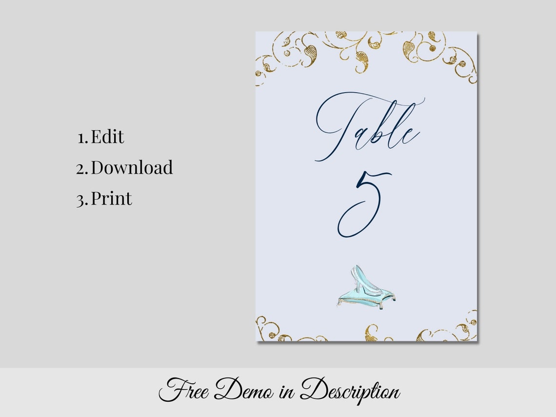 Cinderella Wedding Table Number Template, Printable Fairytale Wedding ...