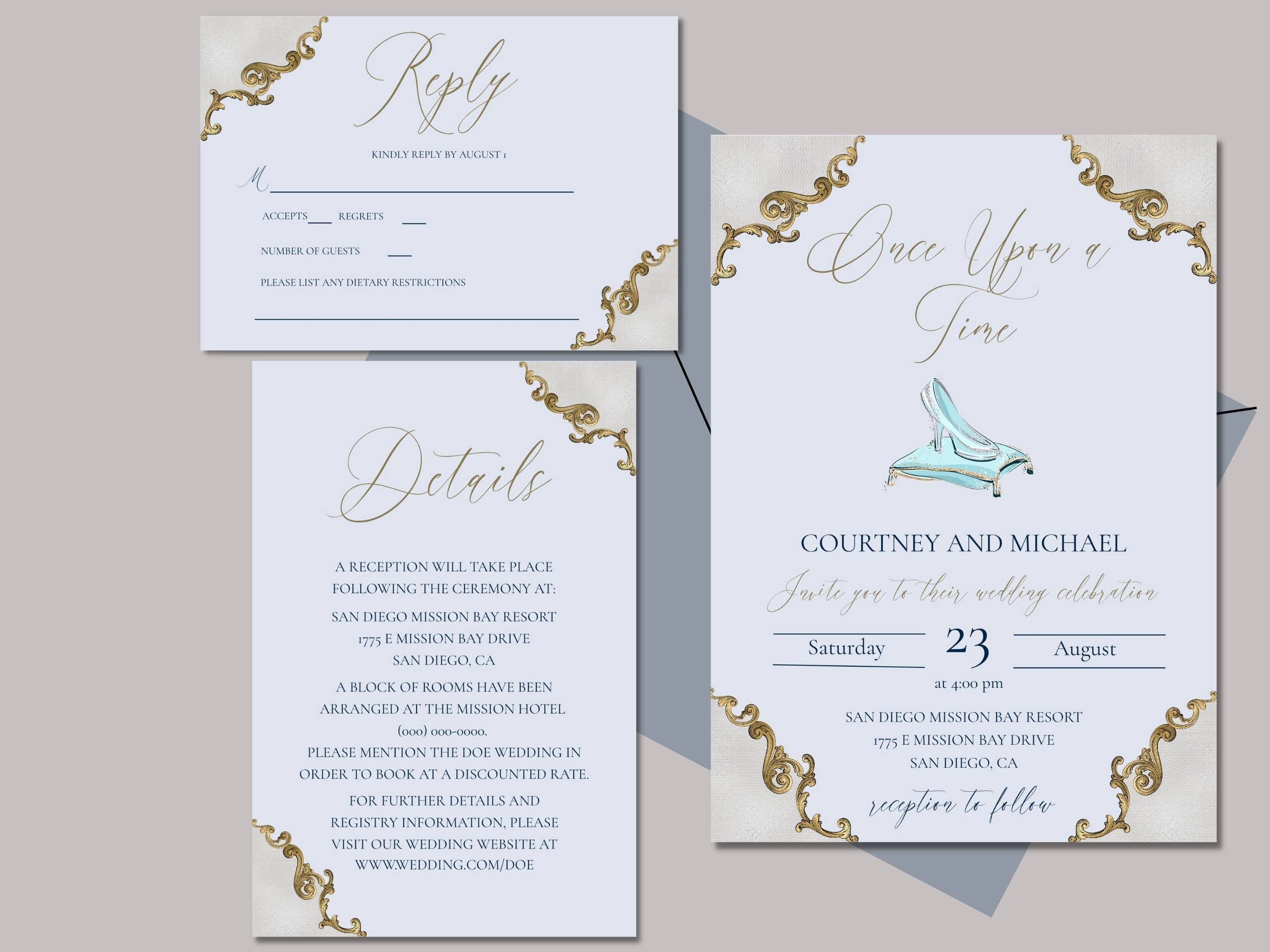 Cinderella Wedding Invitation Set, Printable Fairytale Wedding Invite ...