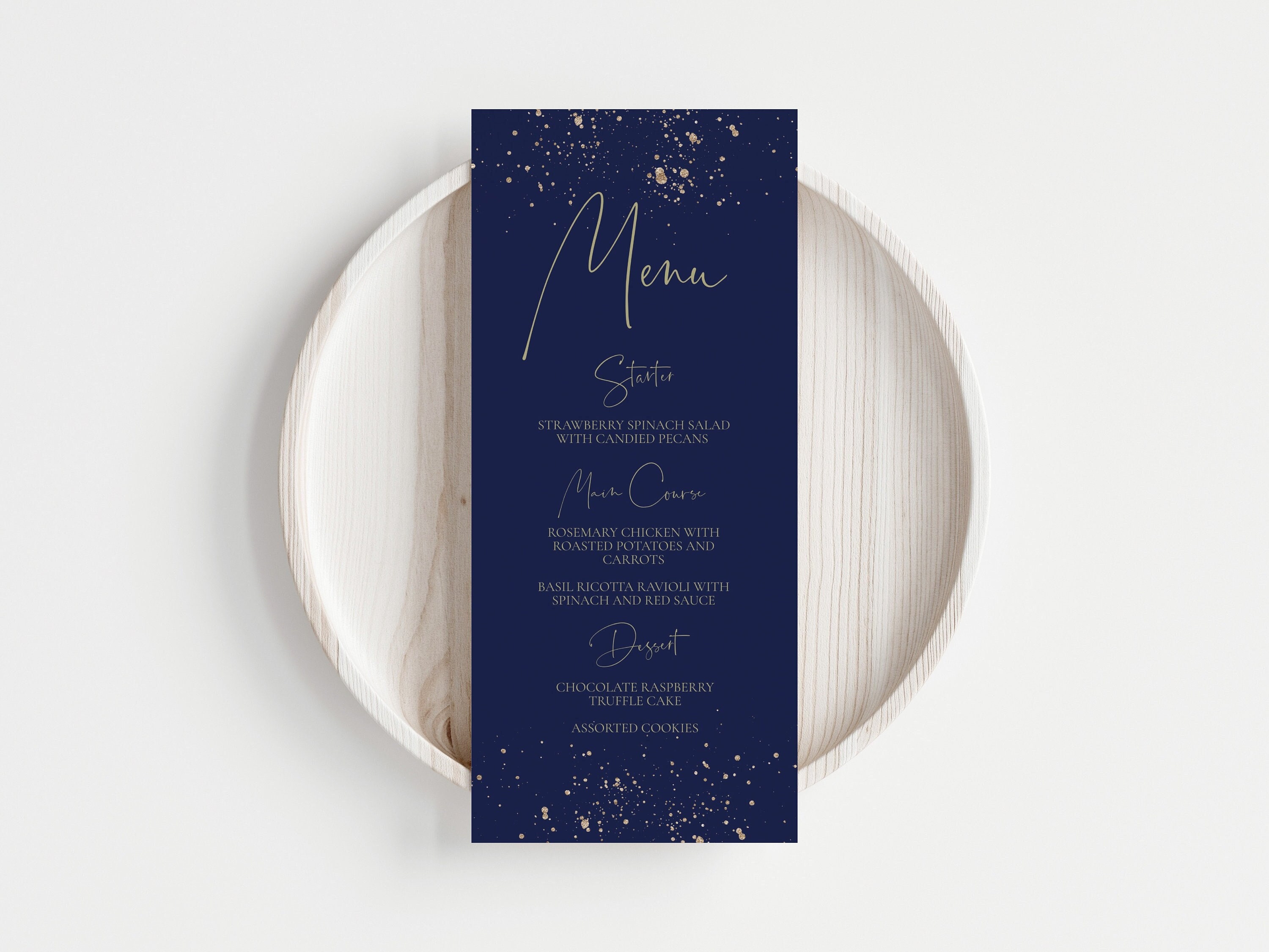 Navy Blue and Gold Wedding Menu Template, Printable Dark Blue Wedding ...