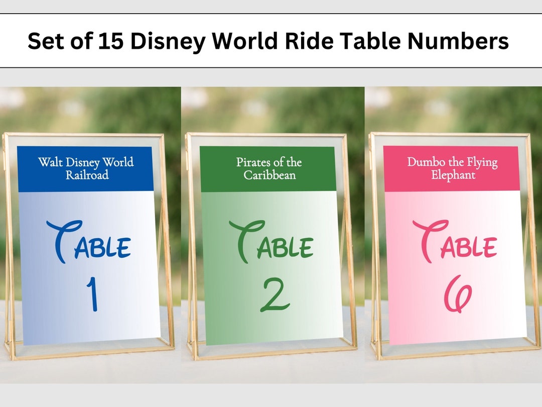 Set of 15 Magic Kingdom Ride Table Numbers, Printable Ride Map Wedding ...