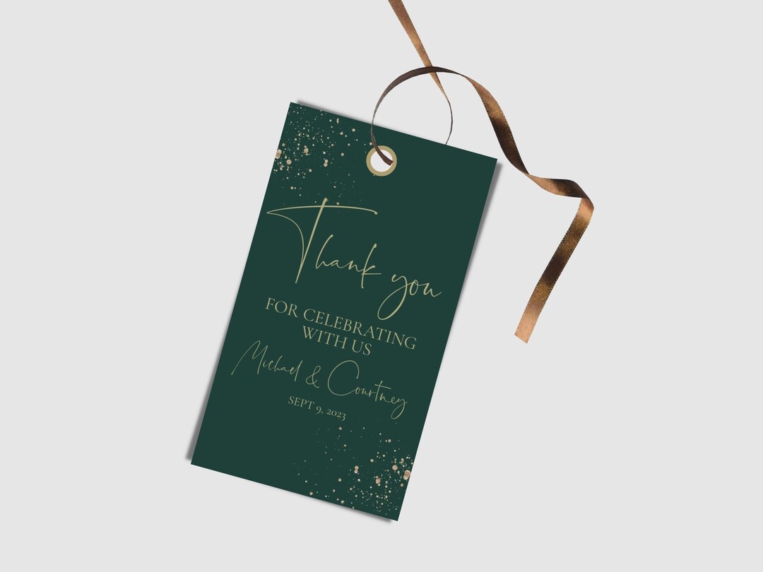 Emerald Green and Gold Wedding Favor Tag, Deep Green Wedding Gift Tag ...