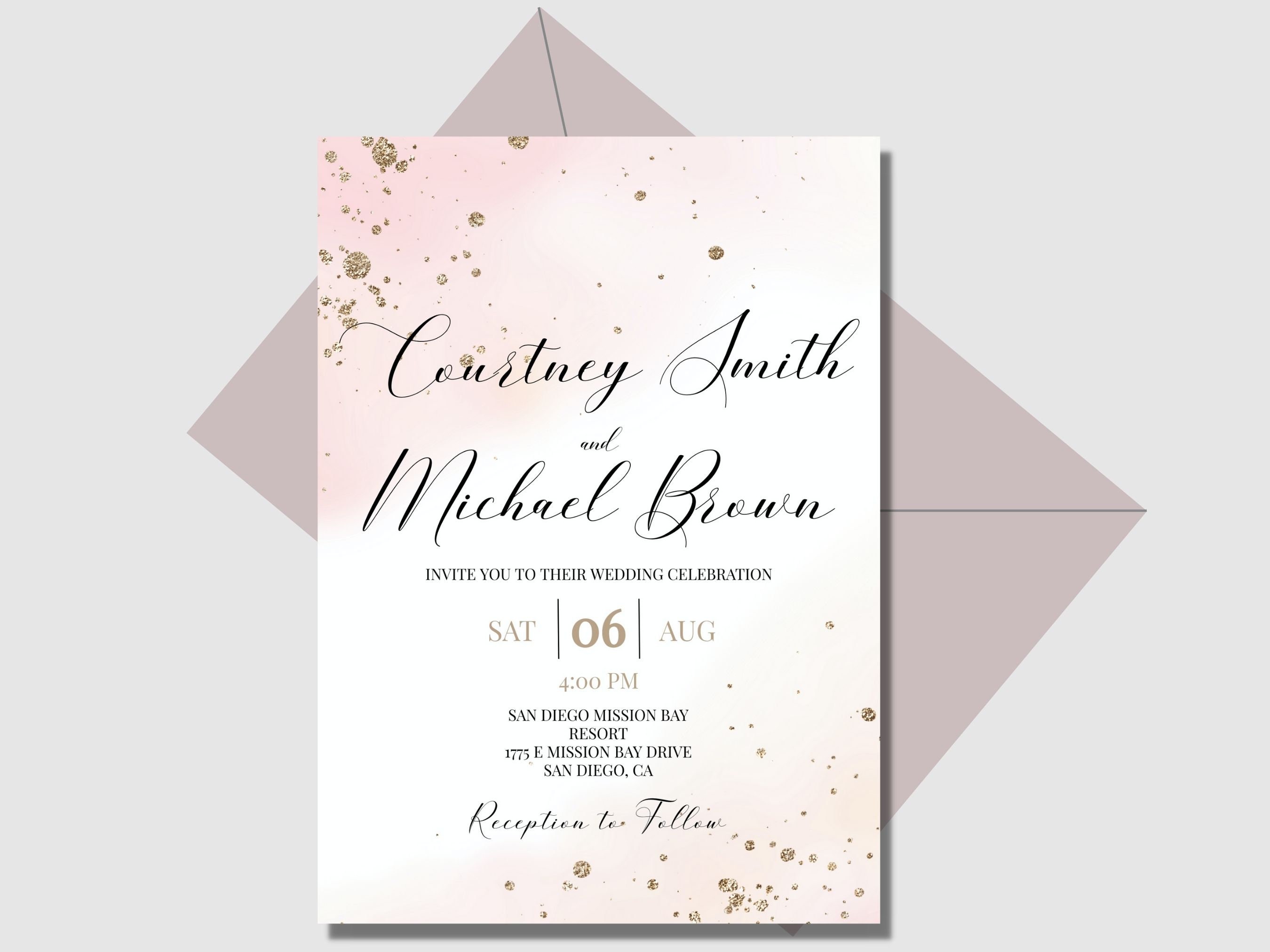 Blush and Gold Wedding Invitation Bundle Pink and Gold - Etsy