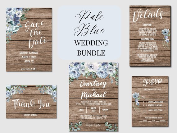 Light Blue Wooden Wedding Invitation Bundle Rustic Blue - Etsy