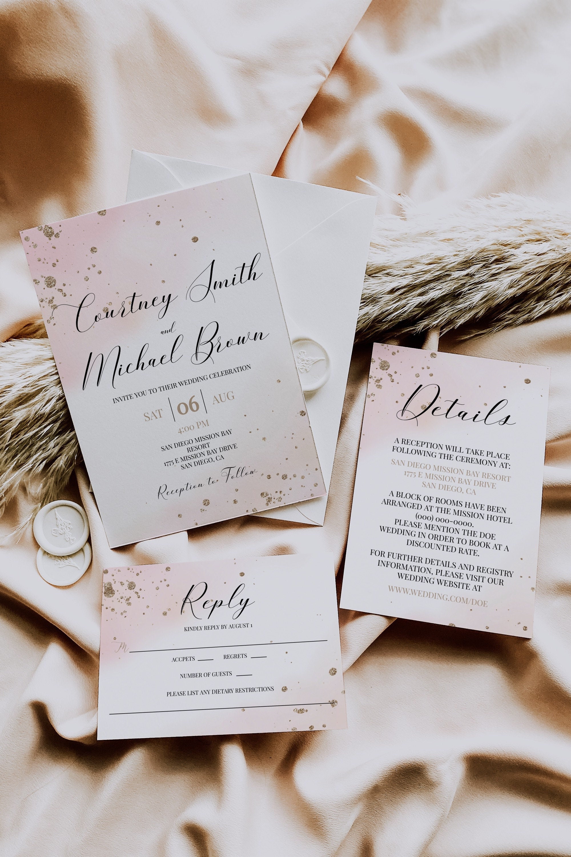 Blush and Gold Wedding Invitation Bundle Pink and Gold - Etsy