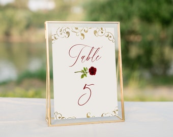 Red Enchanted Rose Beauty and the Beast Wedding Table Numbers Table ...