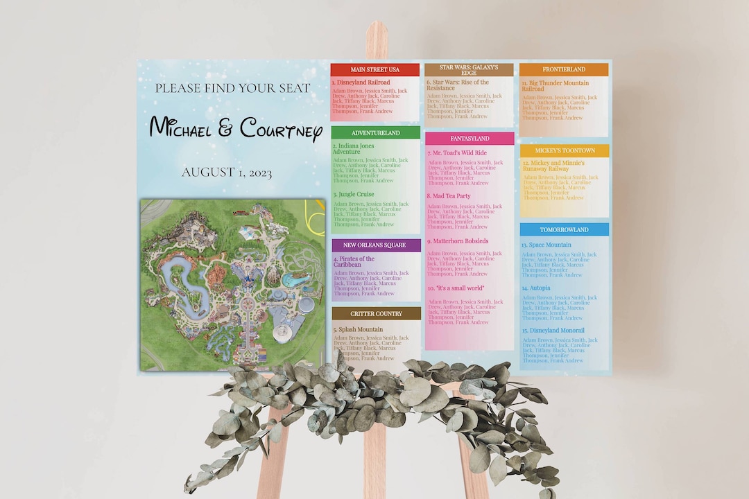 Disneyland Map Seating Chart Template, Printable Wedding Seating Chart ...