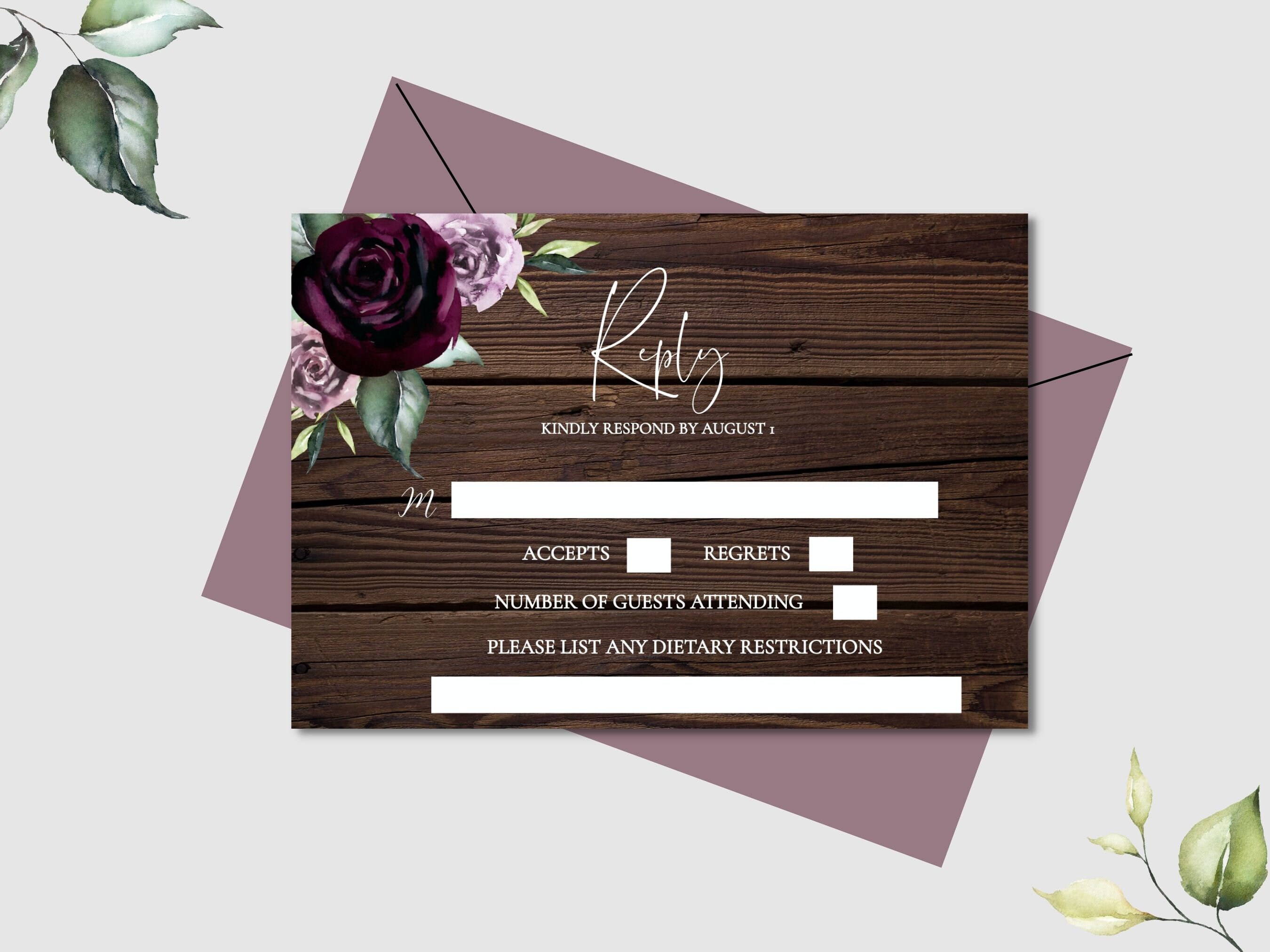 Rustic Purple Wooden Wedding Invitation Set, Deep Purple and Mauve ...