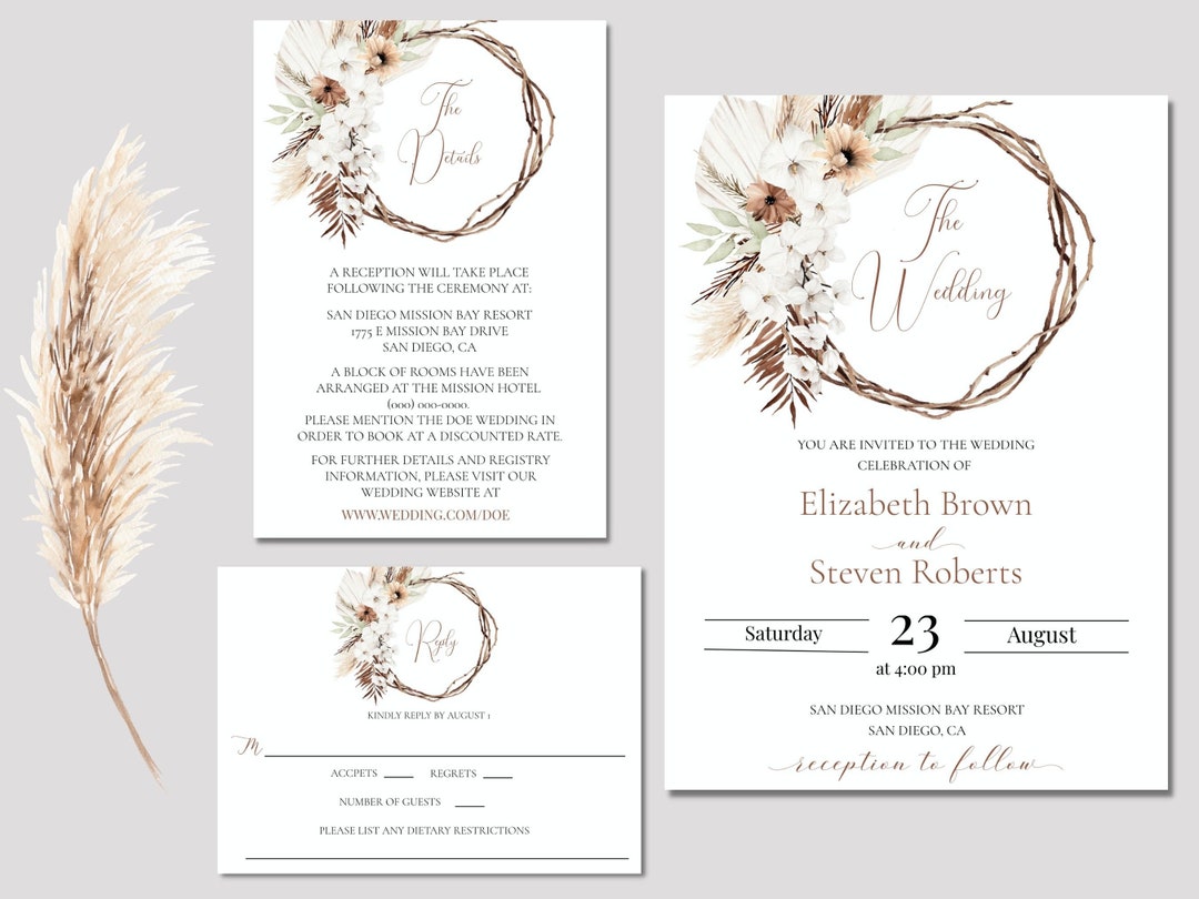 Boho Rust Wedding Invitation Bundle, Elegant Bohemian Wedding Invite ...