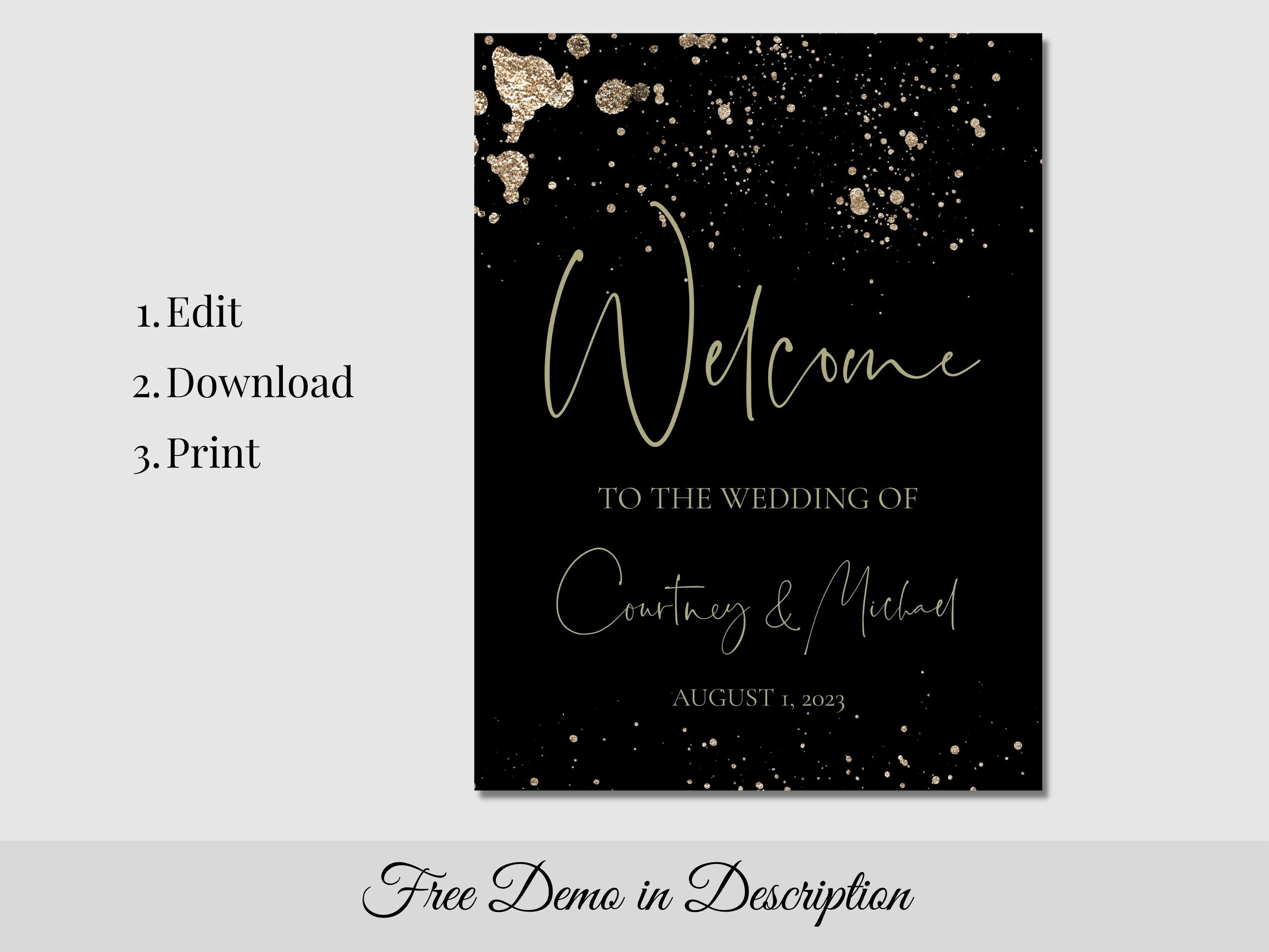 Black and Gold Wedding Welcome Sign Template Printable - Etsy