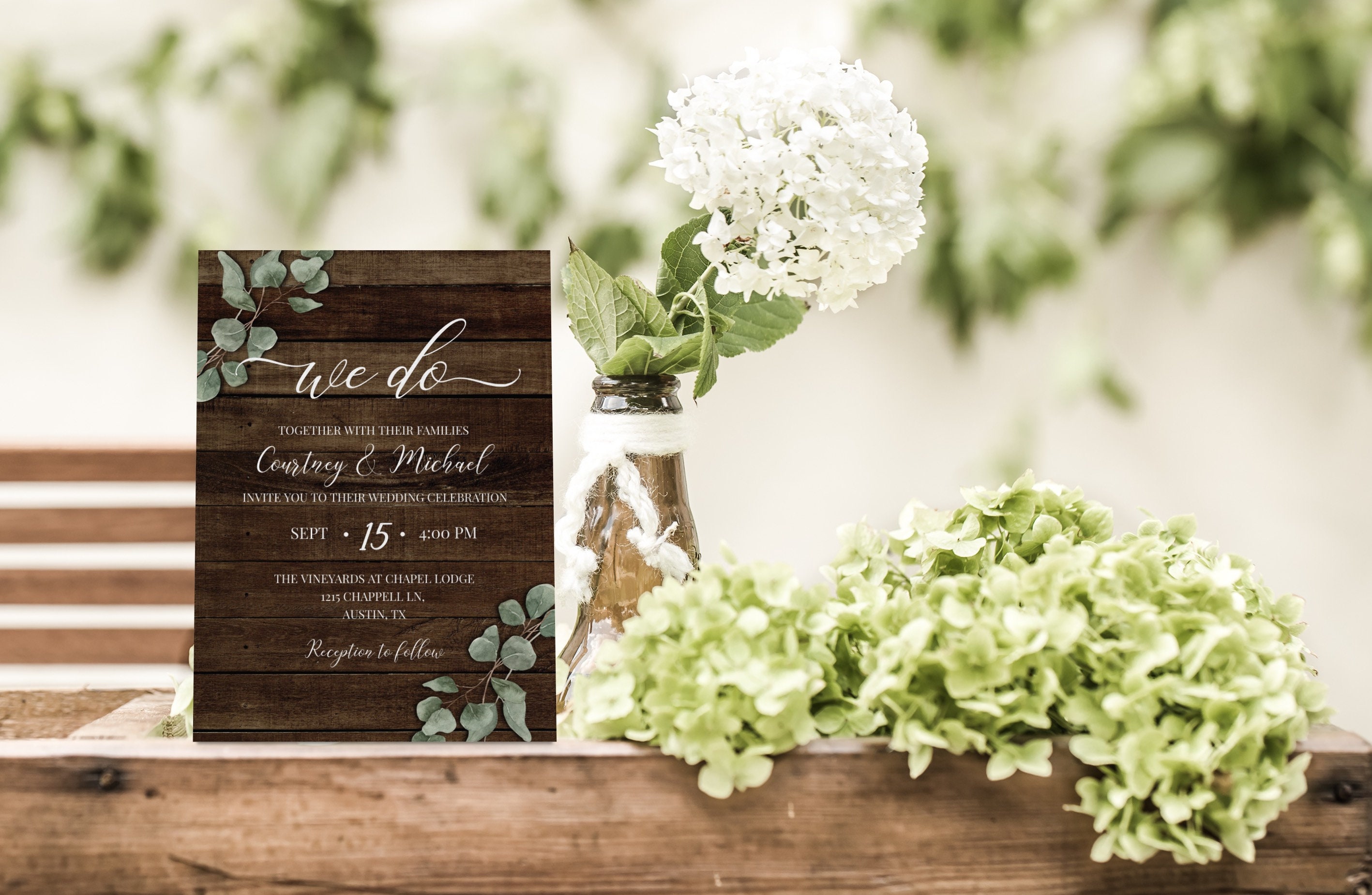 Rustic Dark Wooden Wedding Invitation Template Greenery and - Etsy