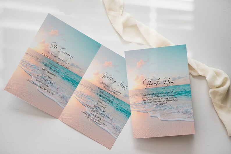Beach Wedding Program Template, 5.5X 8.5 Printable Coastal Wedding Foldable Program, Destination ...