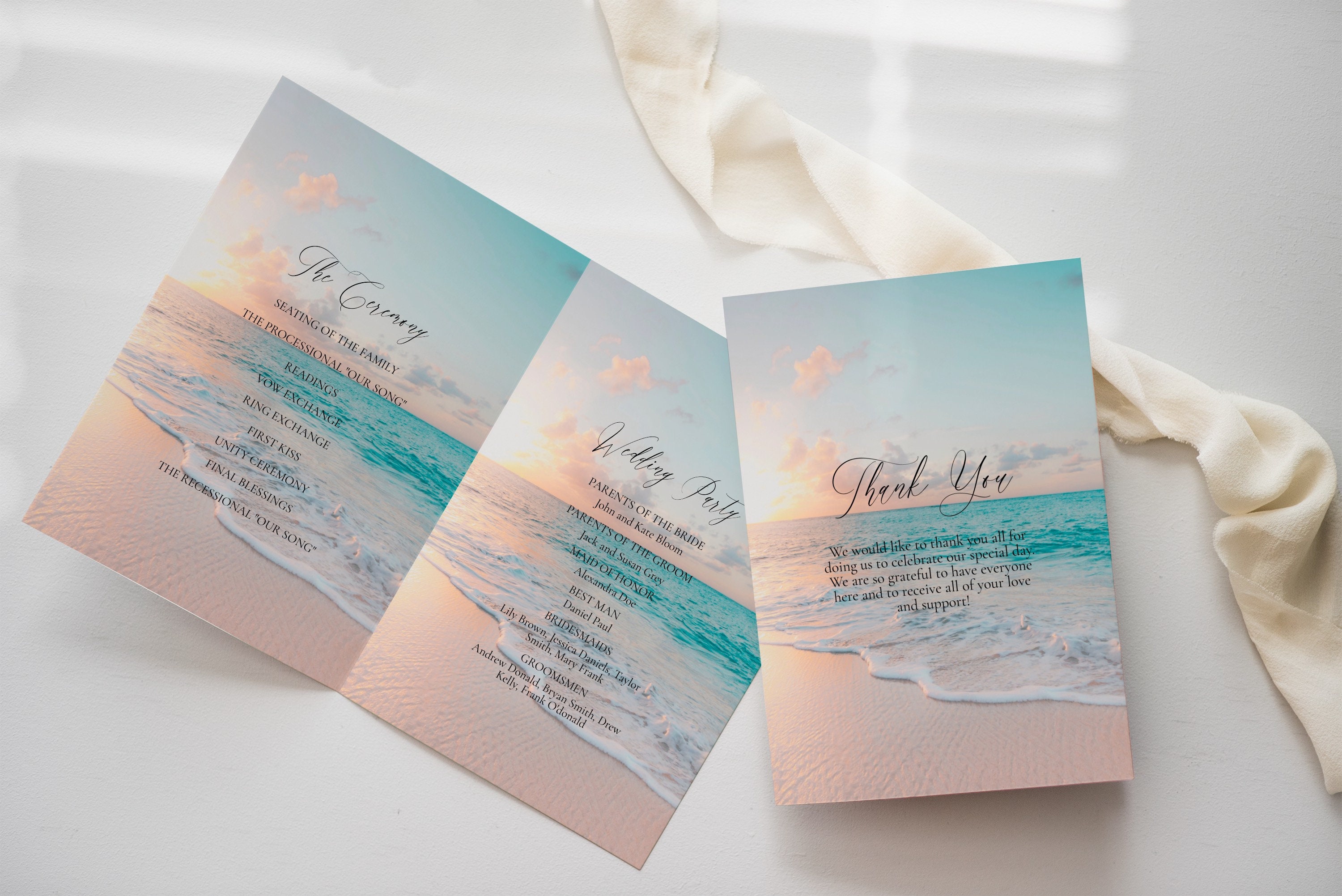Beach Wedding Program Template, 5.5X 8.5 Printable Coastal Wedding ...