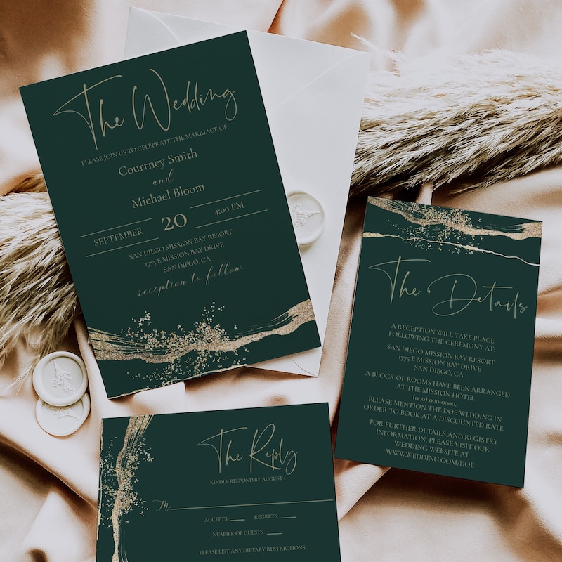 Dark Green Wedding Invitations - Etsy