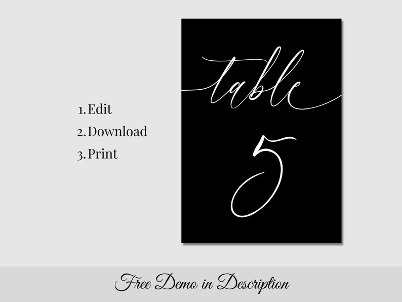 Black and White Wedding Table Number Template, Printable Minimalist ...