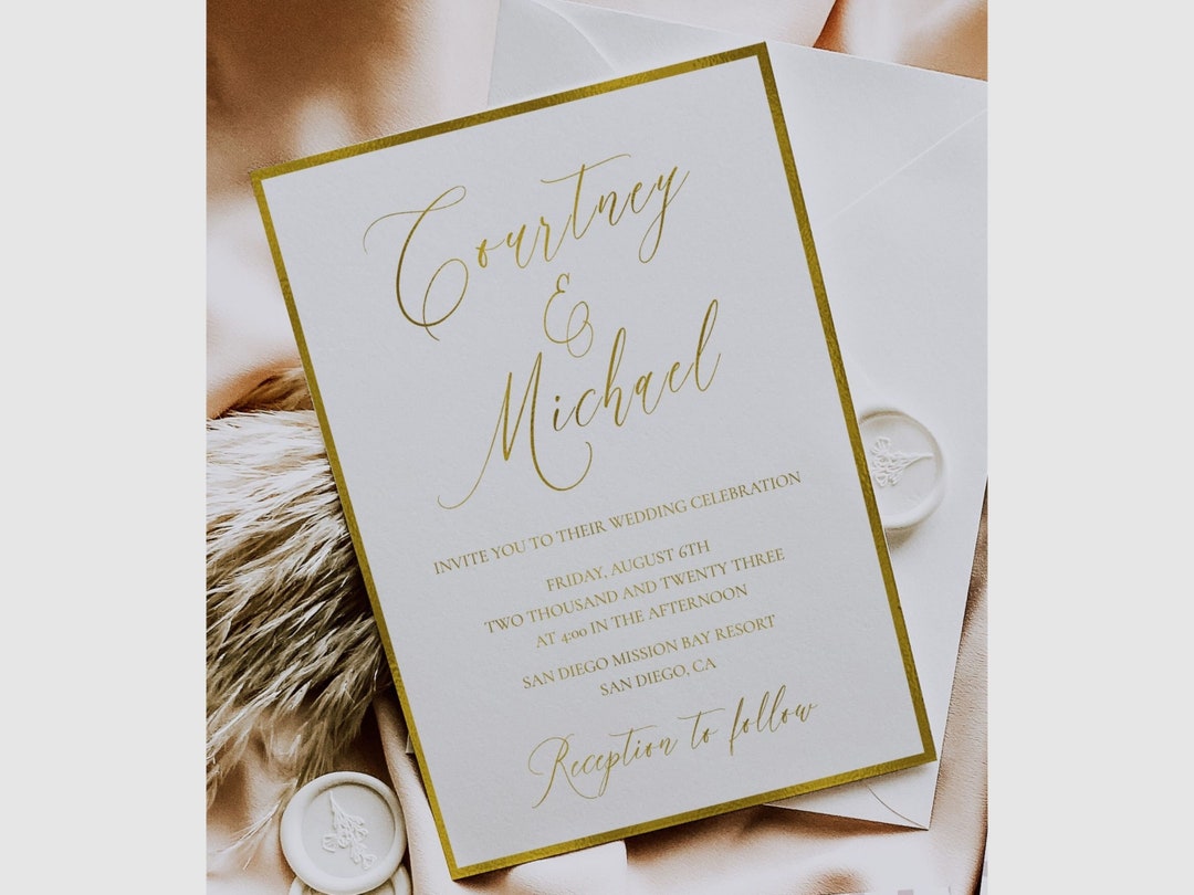 Gold Foil Wedding Invitation Template, Minimal Gold Script Wedding ...