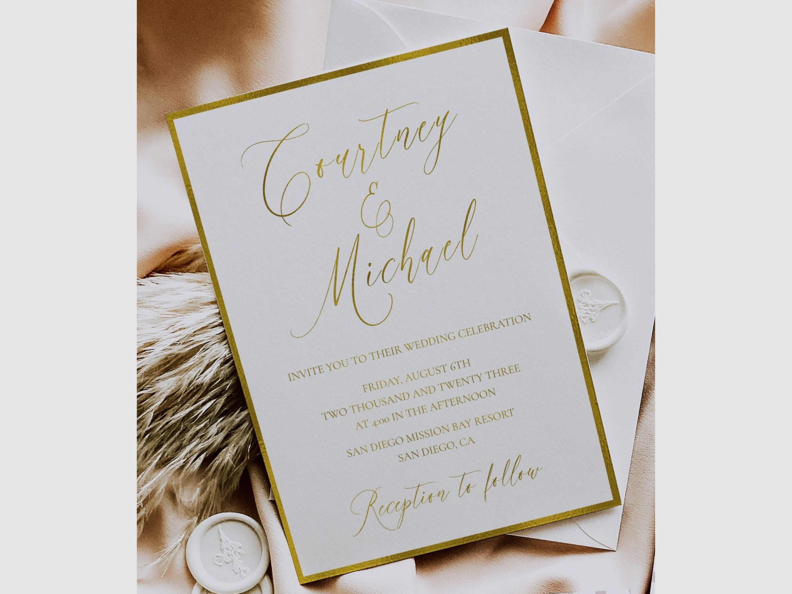 Gold Foil Wedding Invitation Template, Minimal Gold Script Wedding ...