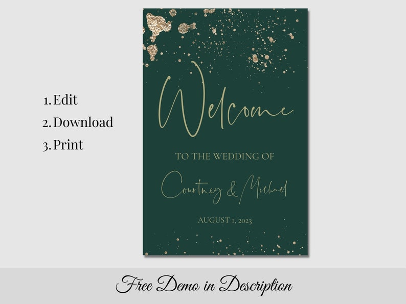 Emerald Green and Gold Wedding Welcome Sign Template - Etsy