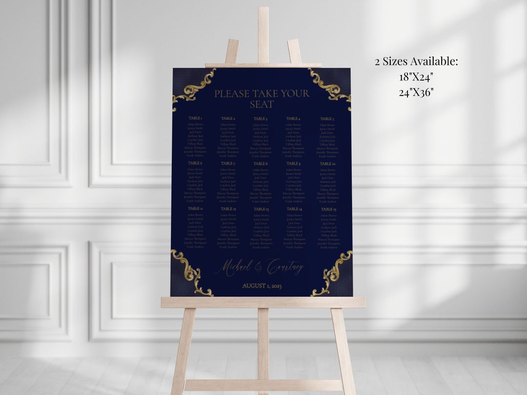 Beauty and the Beast Navy Seating Chart Template, Fairytale Wedding ...