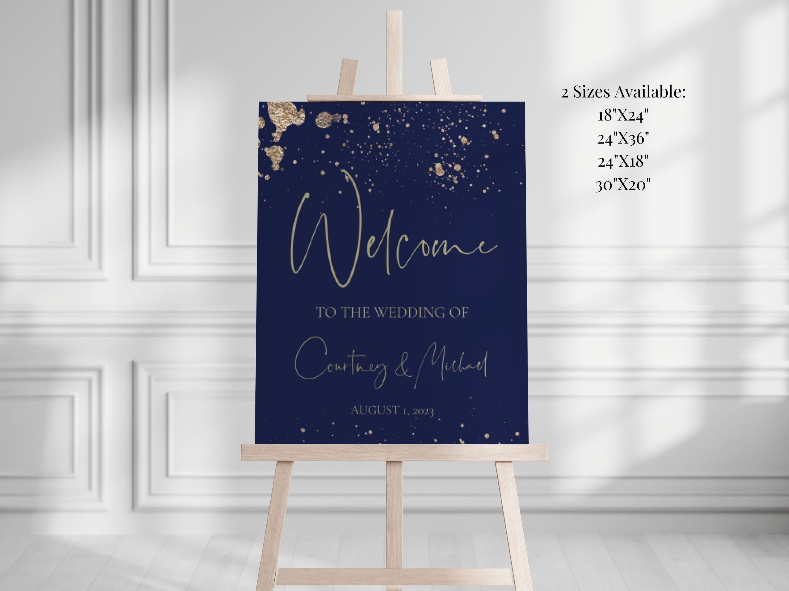 Navy and Gold Wedding Welcome Sign Template, Printable Dark Blue ...