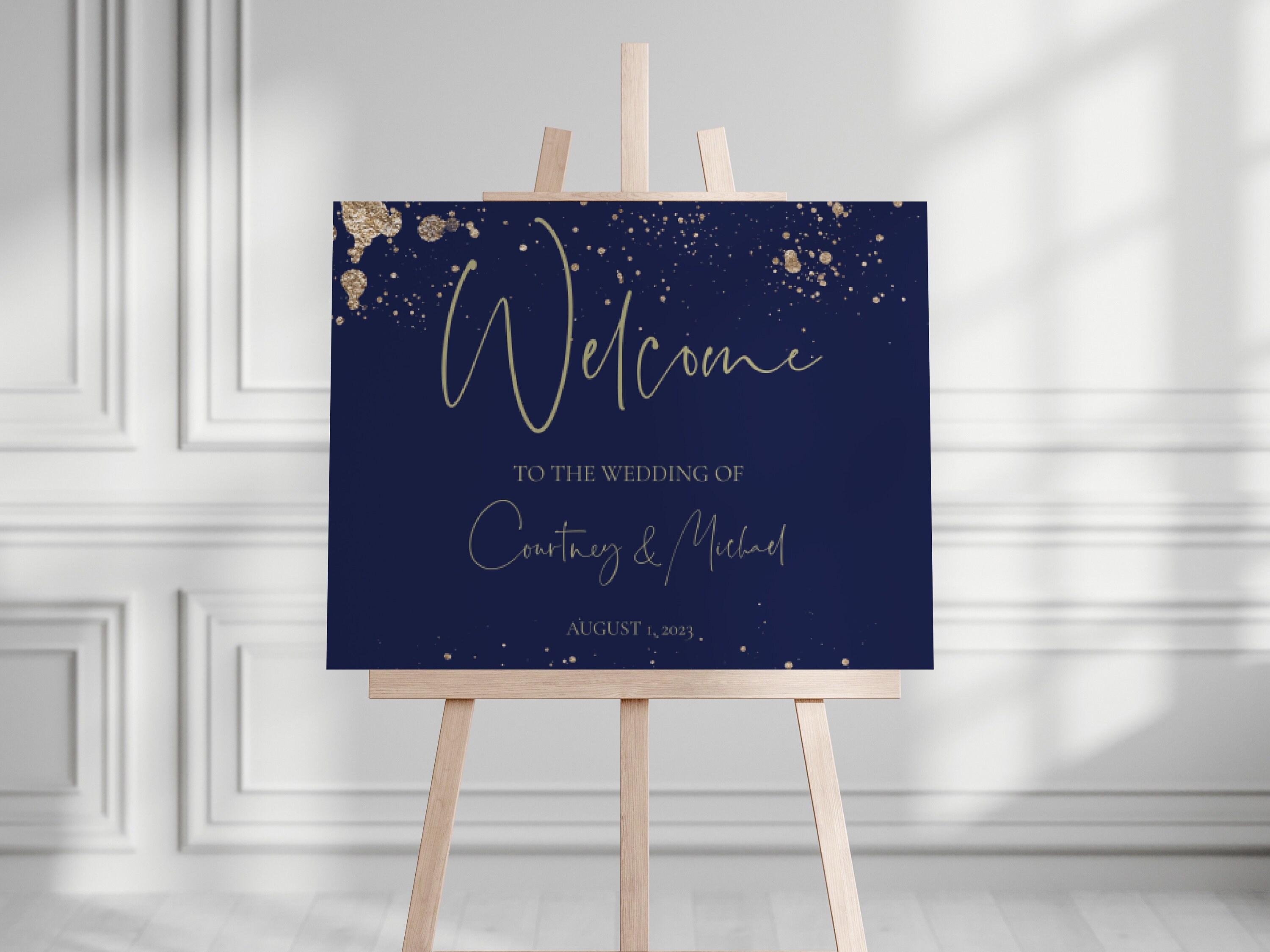 Navy and Gold Wedding Welcome Sign Template, Printable Dark Blue ...