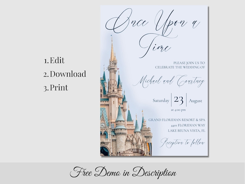 Disney Castle Wedding Invitation Template Printable Princess - Etsy