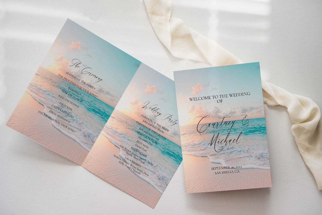 Beach Wedding Program Template, 5.5X 8.5 Printable Coastal Wedding ...